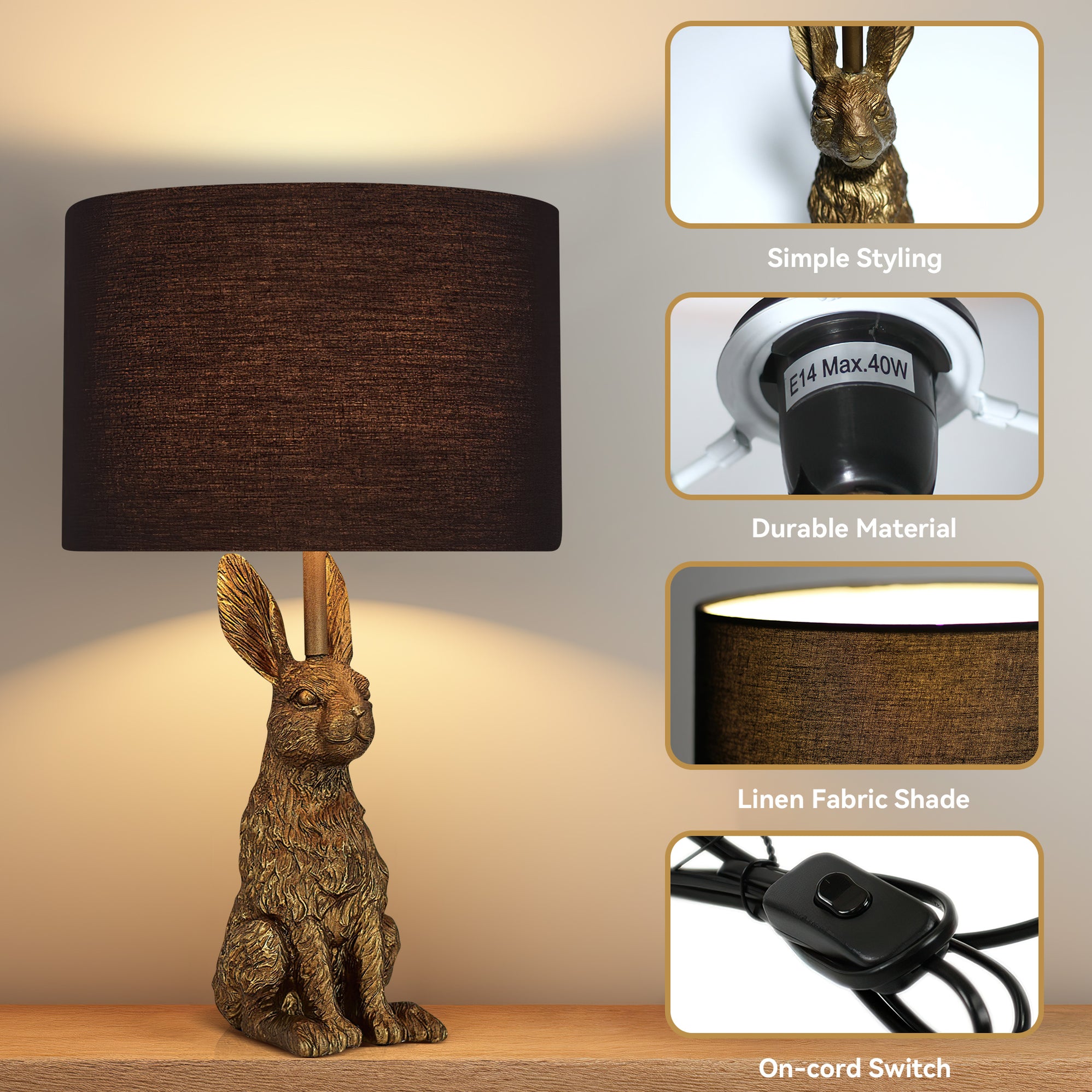 Rabbit Sitting Table Lamp - Gold – Lexi Lighting
