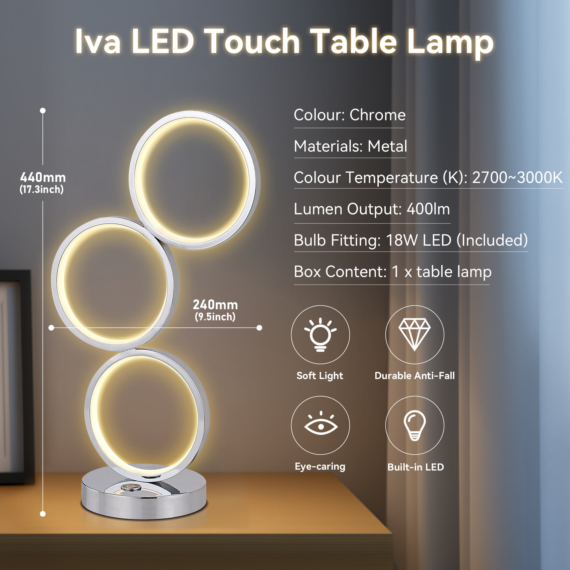 Iva LED Touch Table Lamp - Chrome – Lexi Lighting