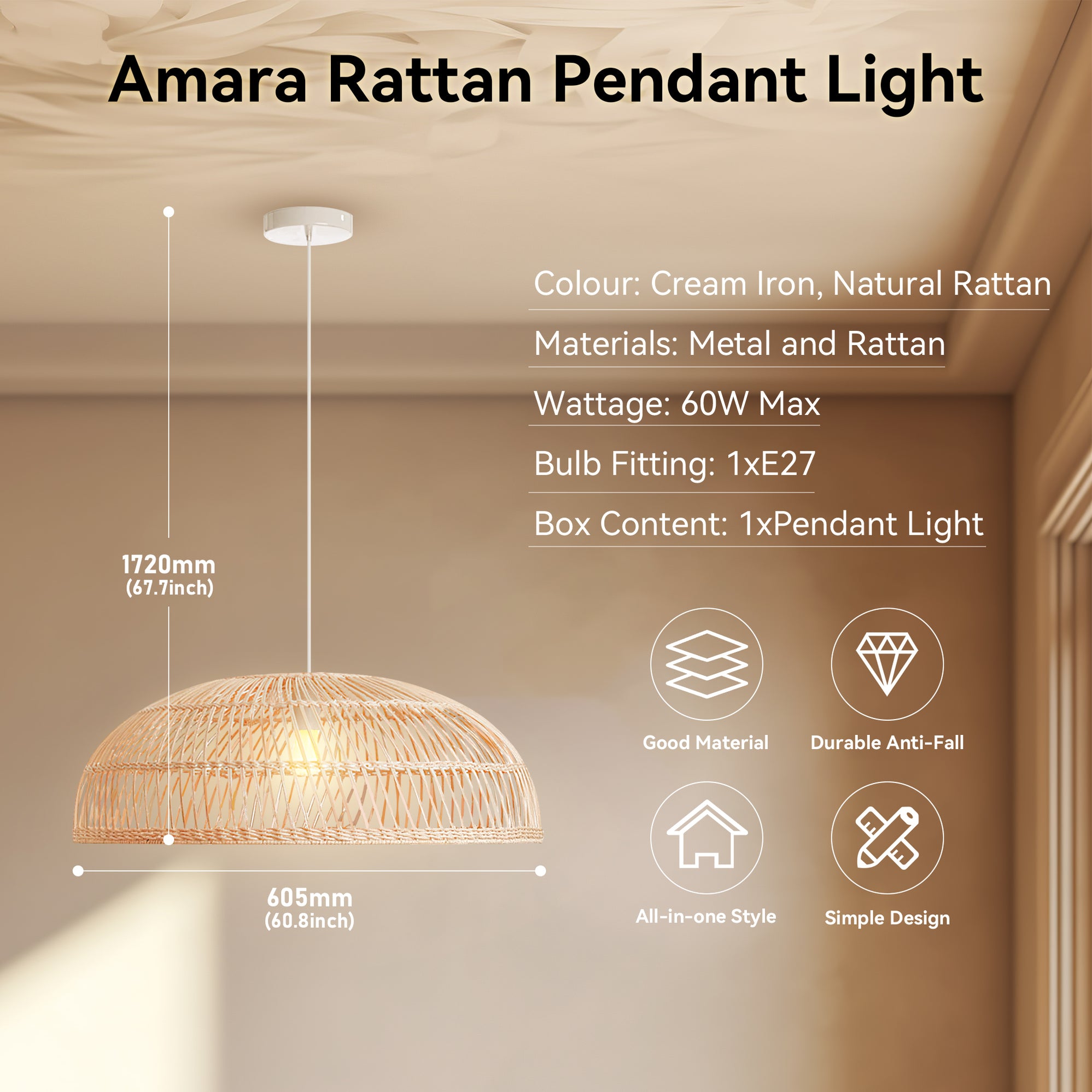Amara Rattan Pendant Light - Large – Lexi Lighting