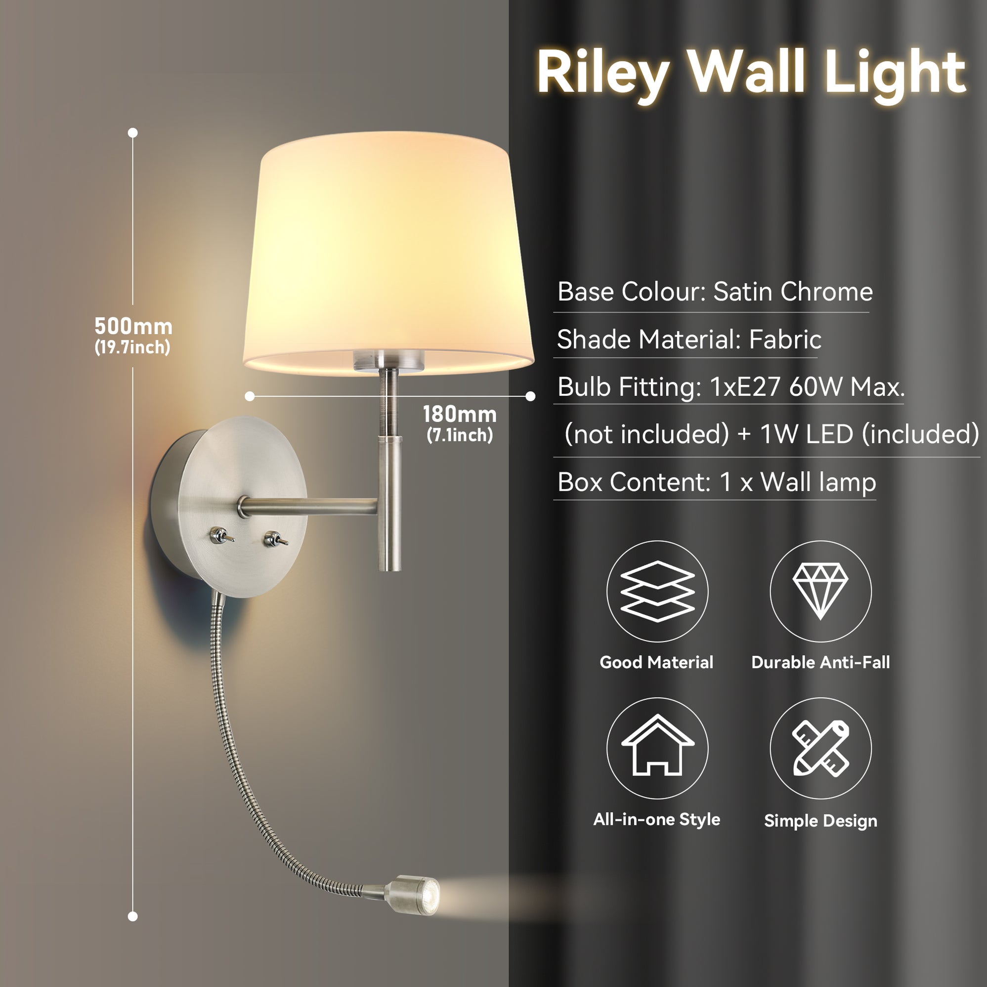 Riley Wall Light - Satin Chrome – Lexi Lighting