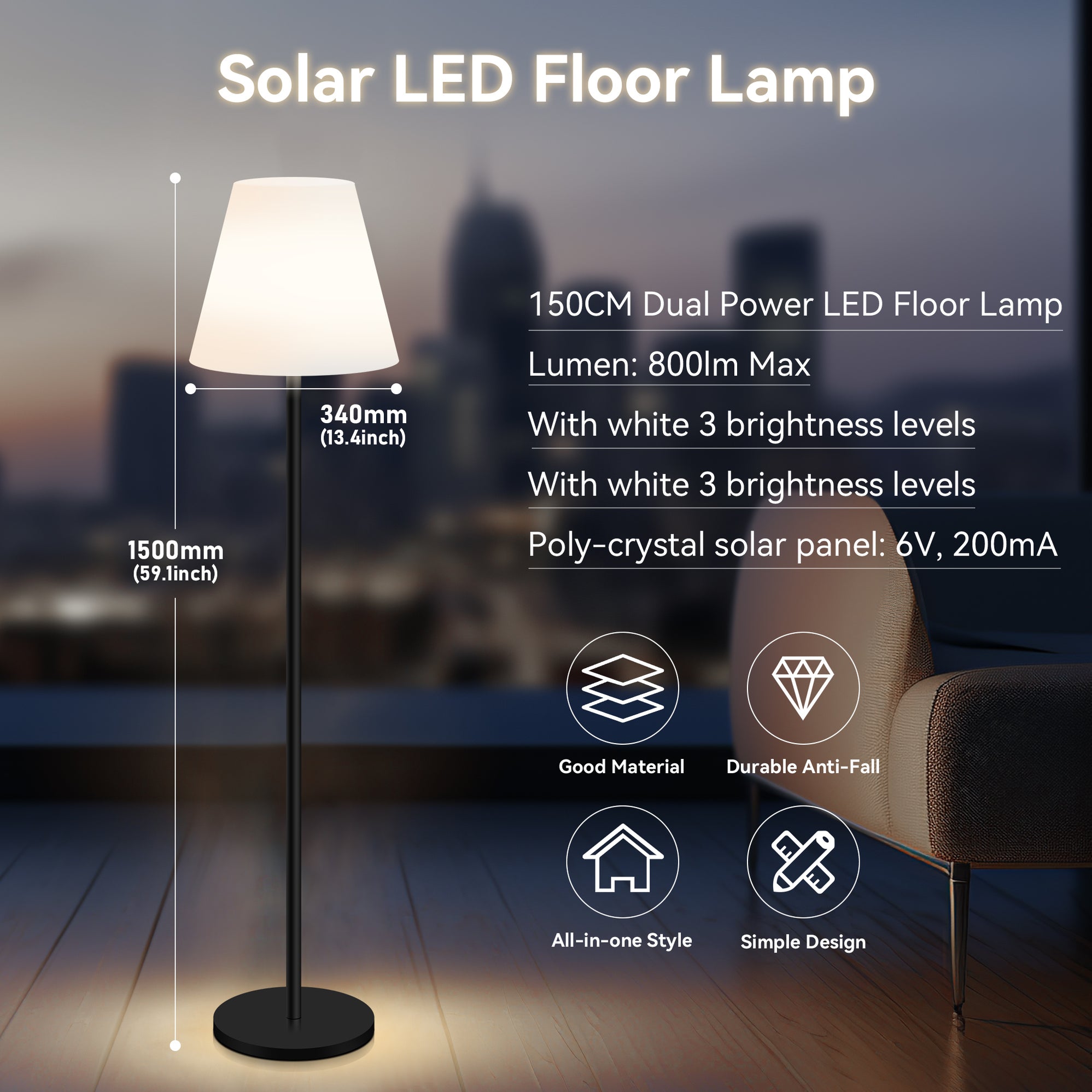 150CM Solar LED Floor Lamp – Lexi Lighting