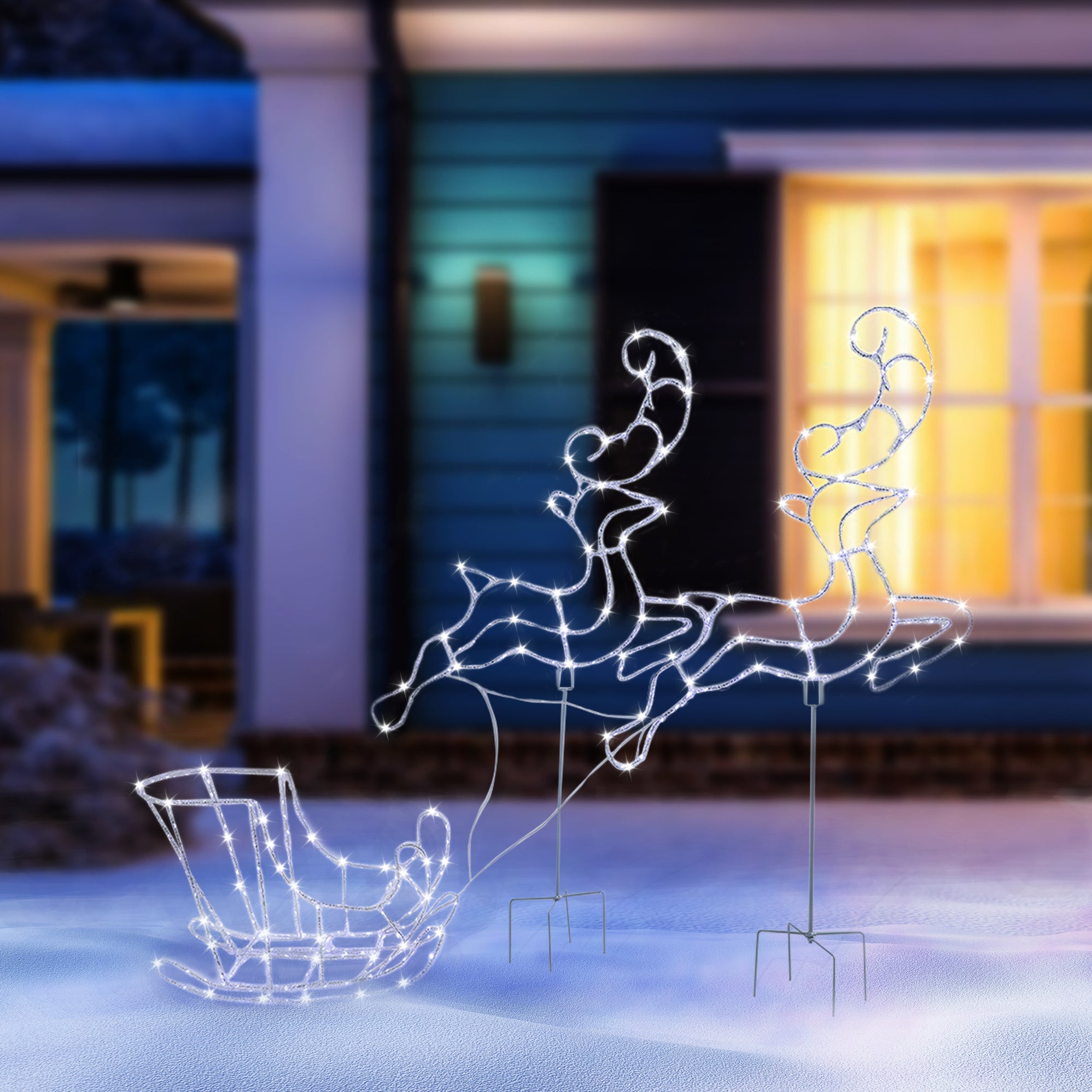 LED Pre-Lit Acrylic Two Reindeer with Sleigh-Solar Power – Lexi Lighting