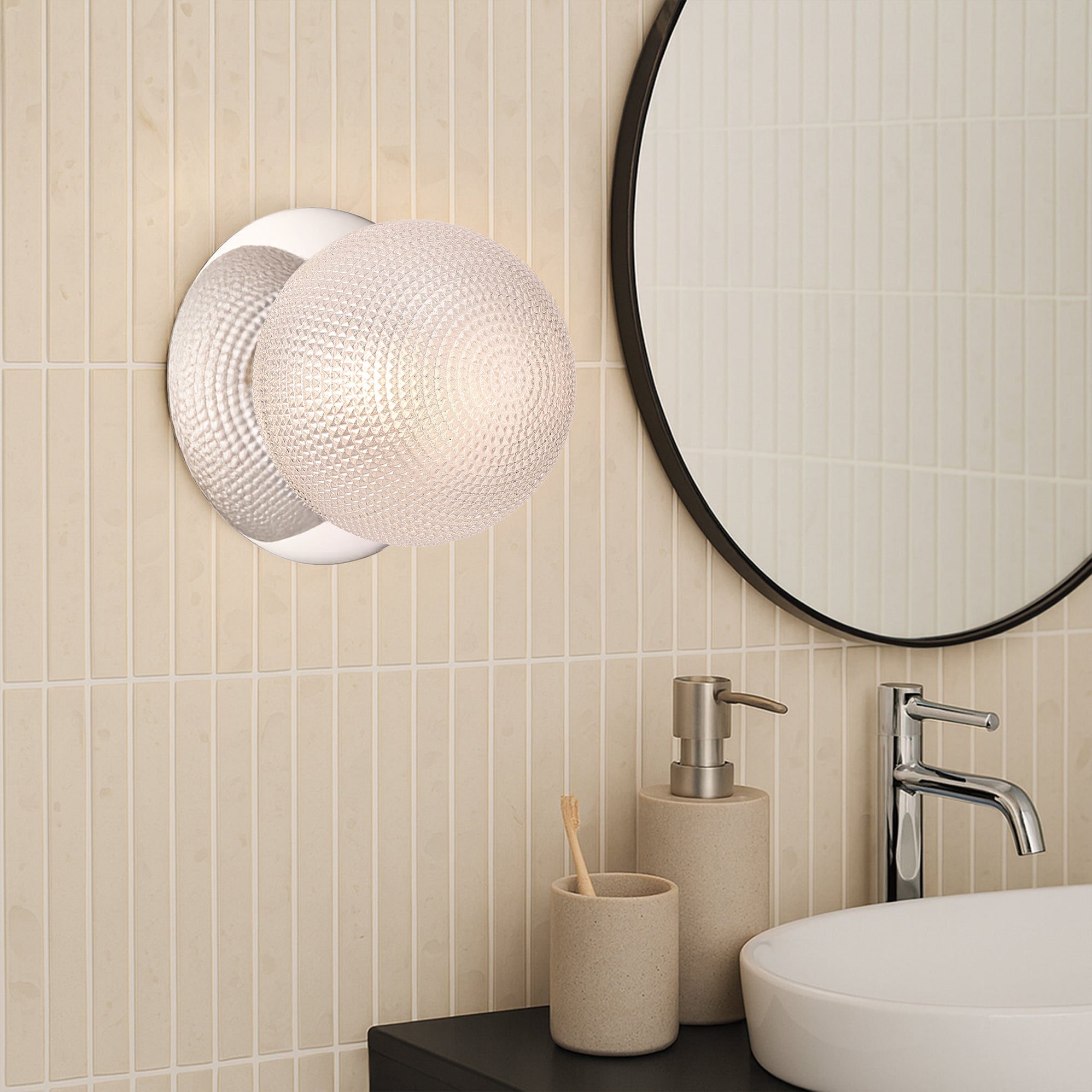 Odessa Diamond Cut Glass LED Wall Light with Chrome Base - Warm White ...