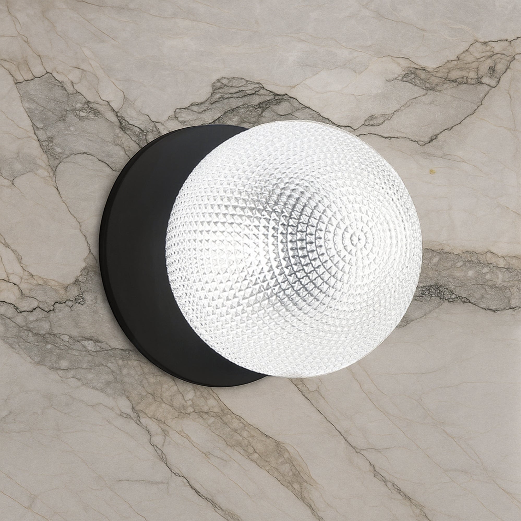 Odessa Diamond Cut Glass LED Wall Light with Black Base - White/Small ...