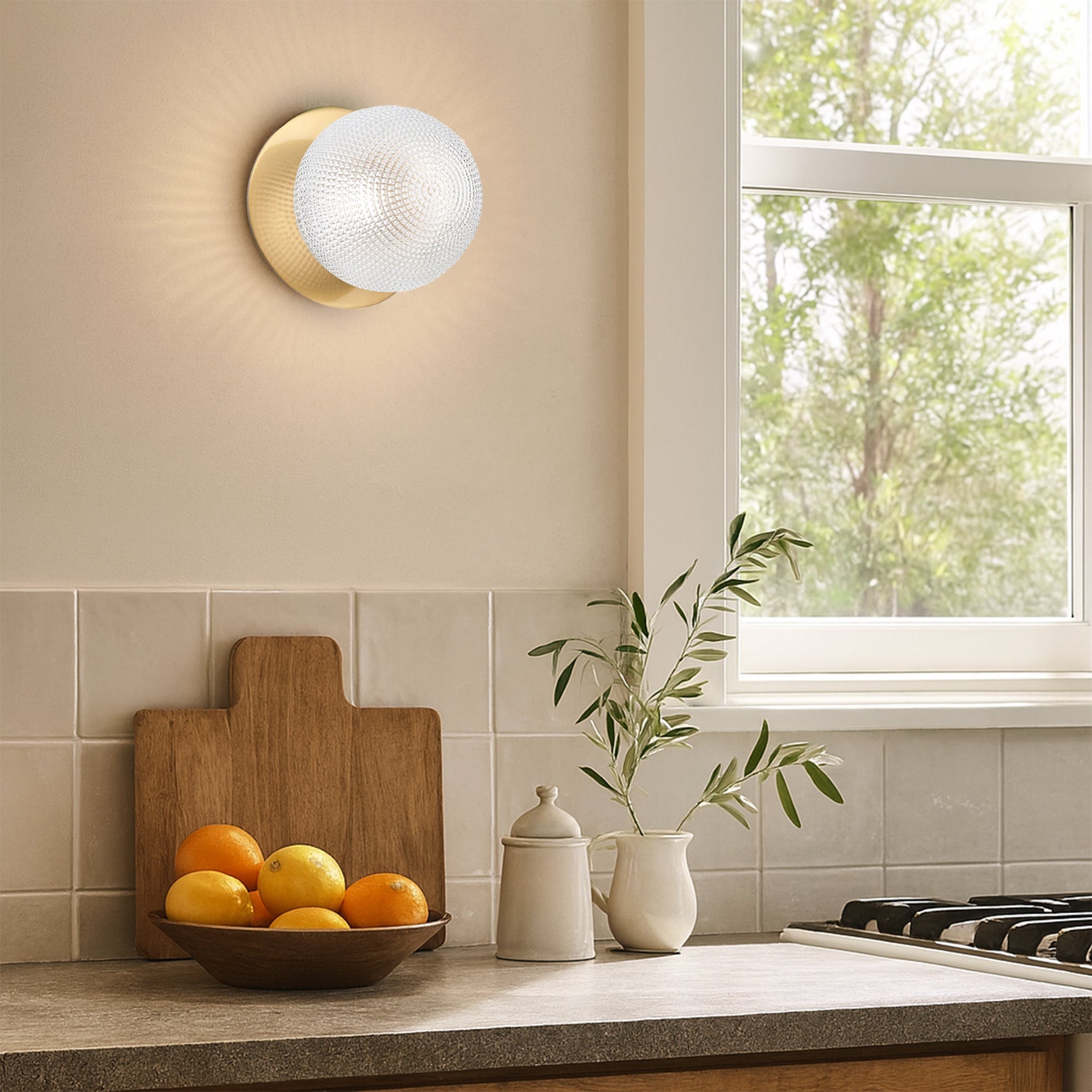 Odessa Diamond Cut Glass LED Wall Light with Brass Base - White/Small ...