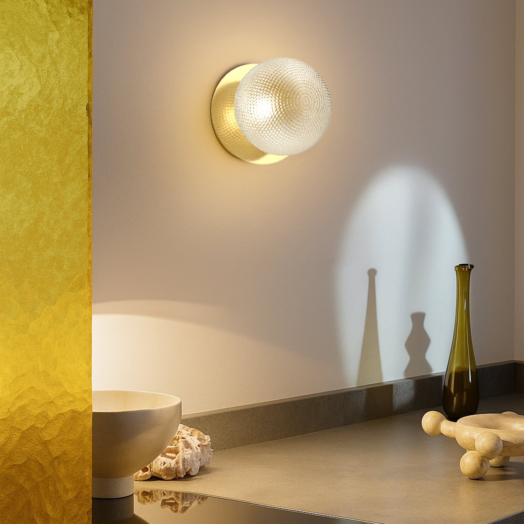 Odessa Diamond Cut Glass LED Wall Light with Gold Base - White/Small ...