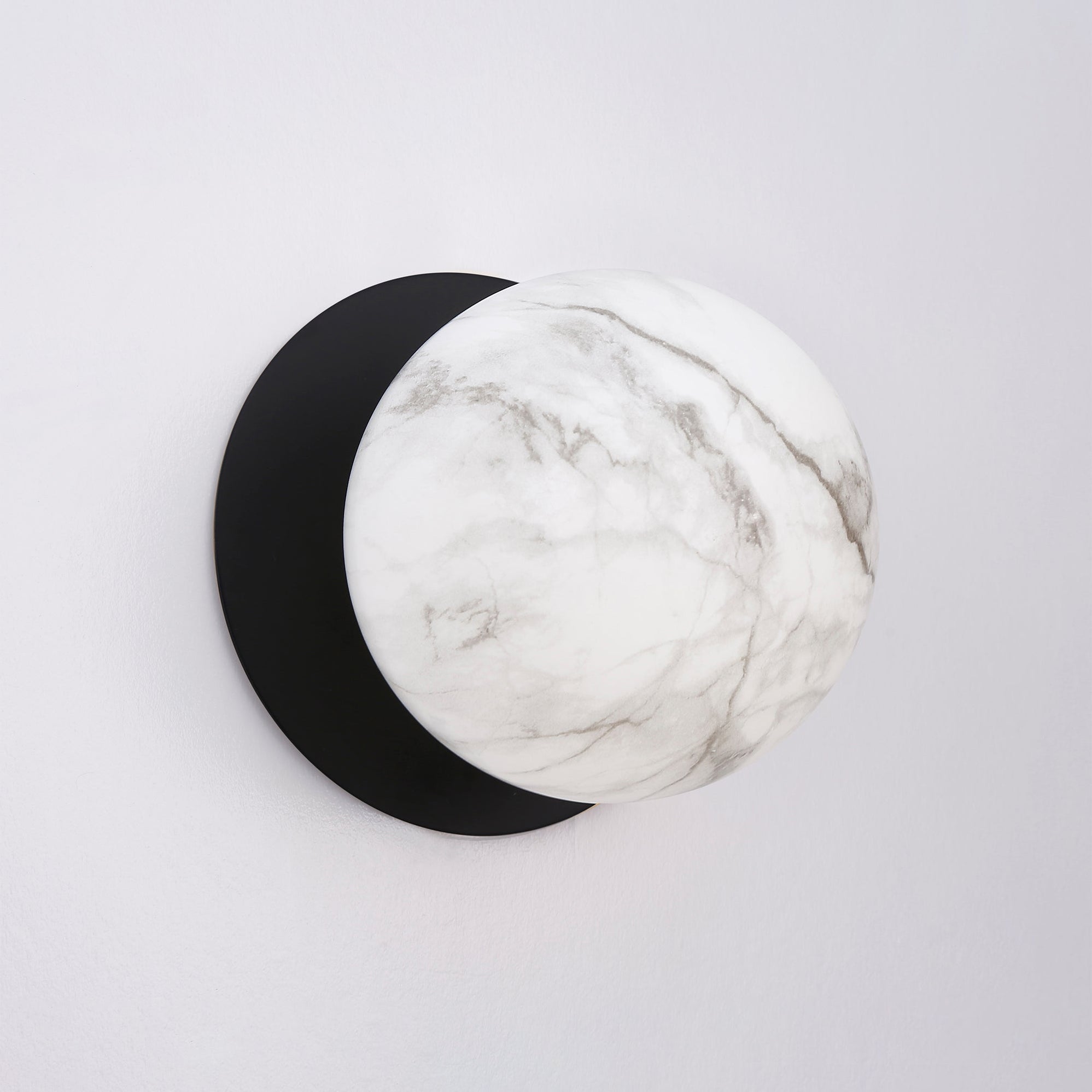 Odessa Marble Opal Glass LED Wall Light with Black Base - White/Large ...