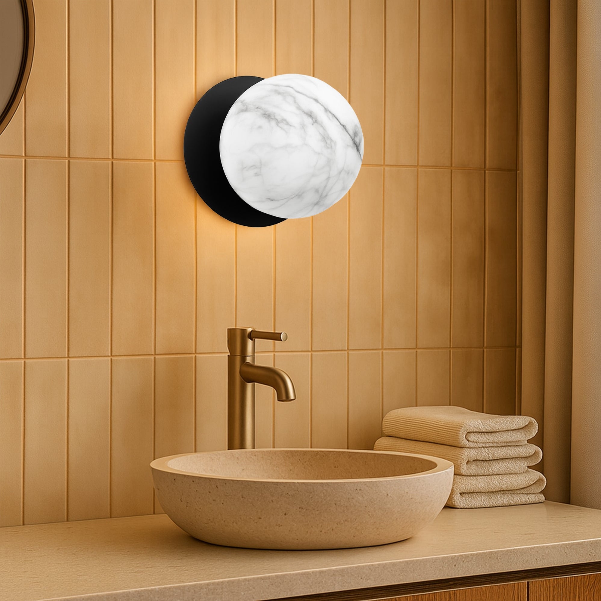 Odessa Marble Opal Glass LED Wall Light with Black Base - White/Large ...