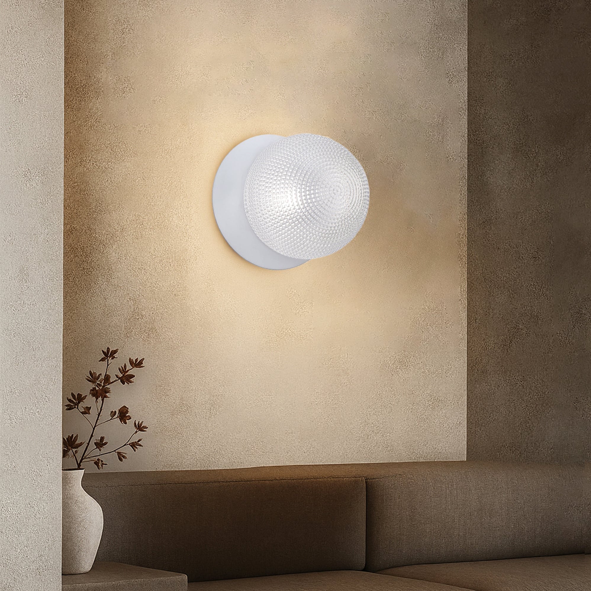 Odessa Diamond Cut Glass LED Wall Light with White Base - White/Large ...