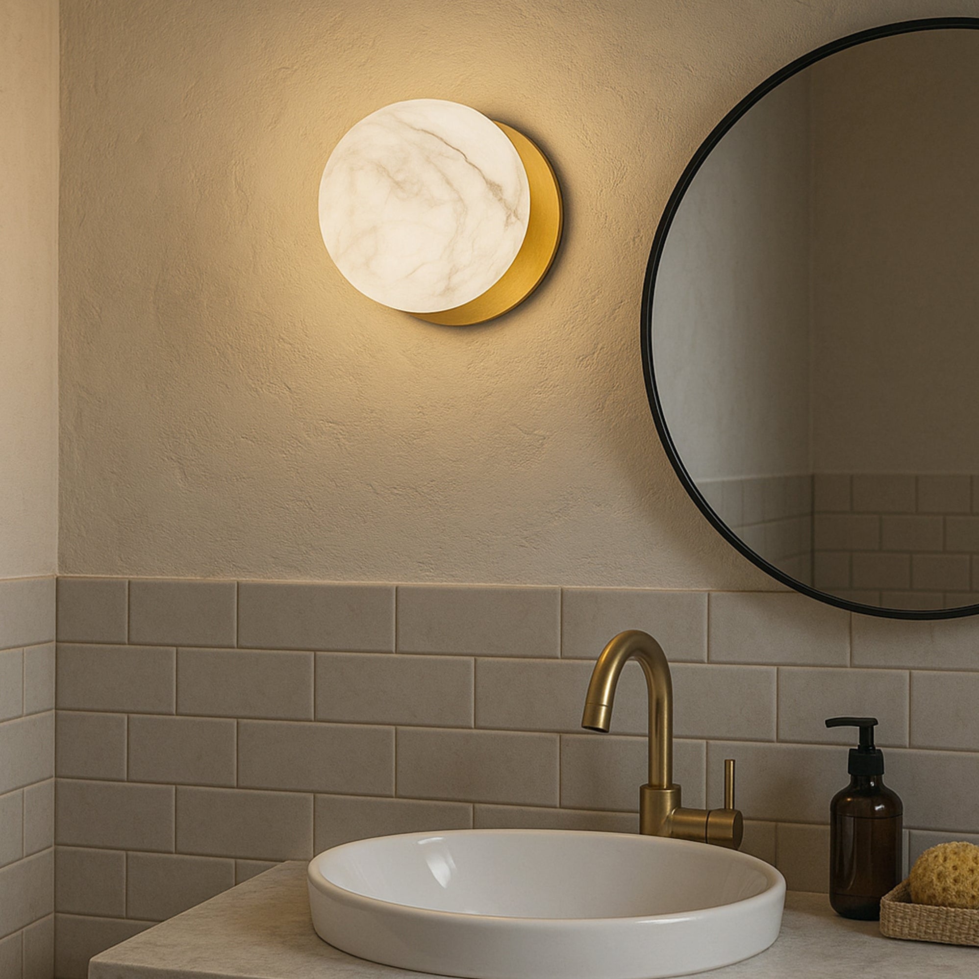 Odessa Marble Opal Glass LED Wall Light with Brass Base - White/Large ...