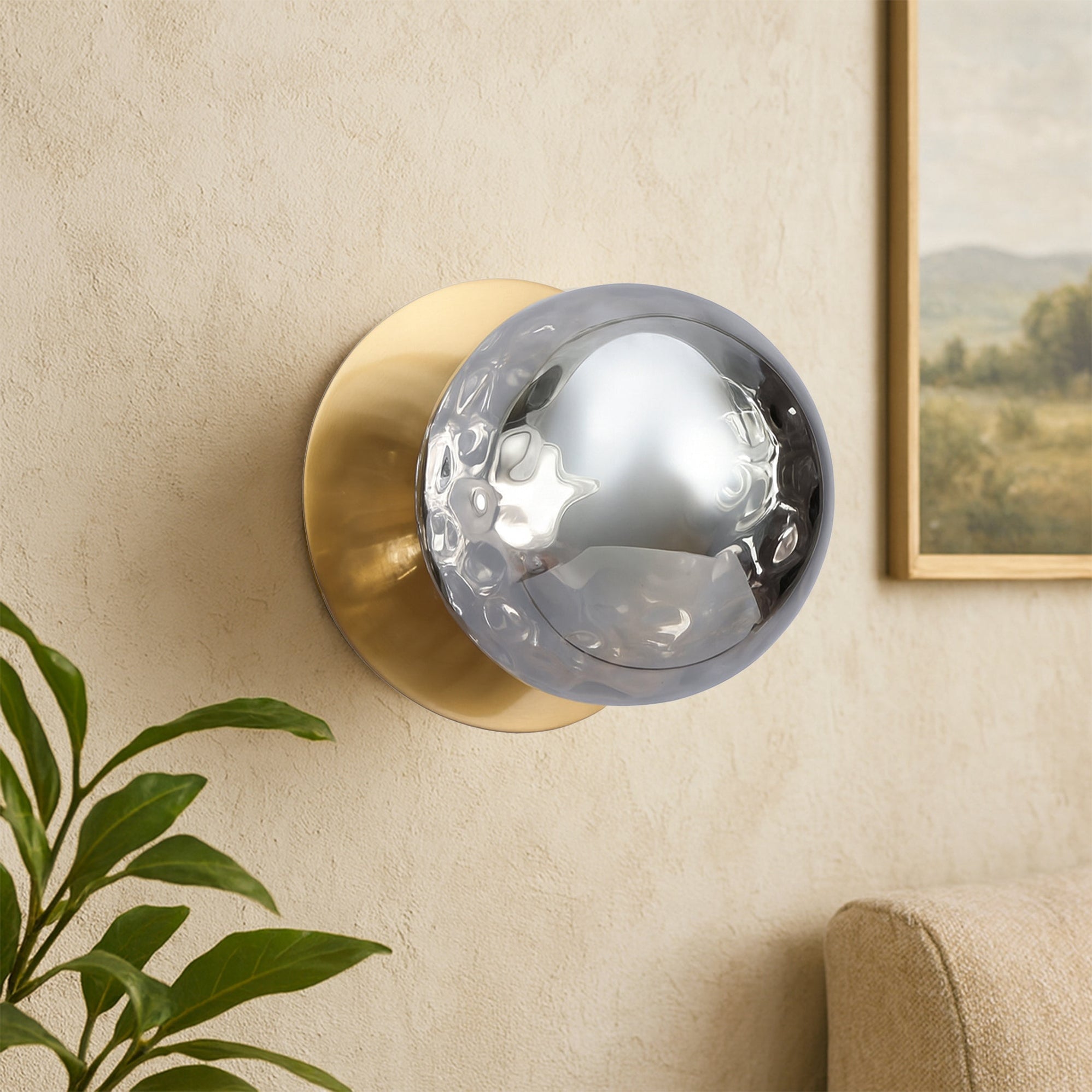 Odessa Molten Ripple Glass LED Wall Light with Brass Base - White/Larg ...