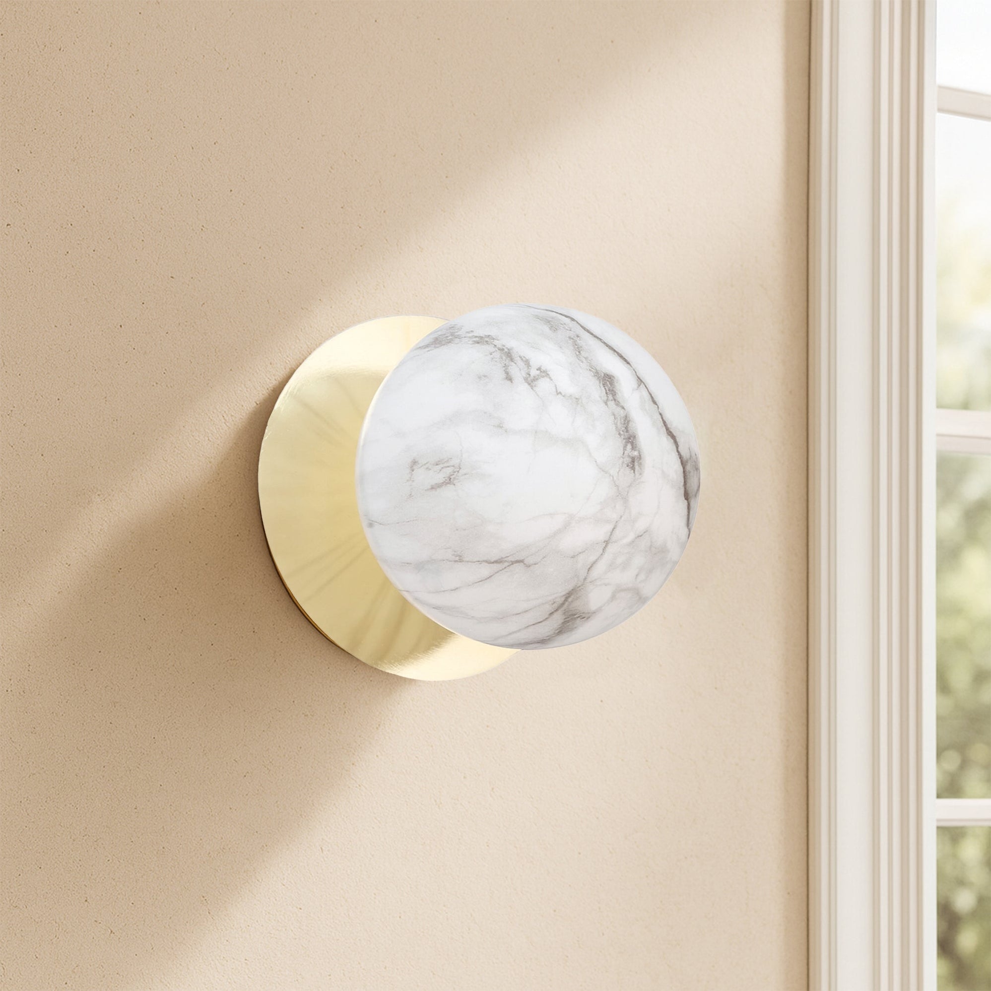 Odessa Marble Opal Glass LED Wall Light with Gold Base - White/Large ...