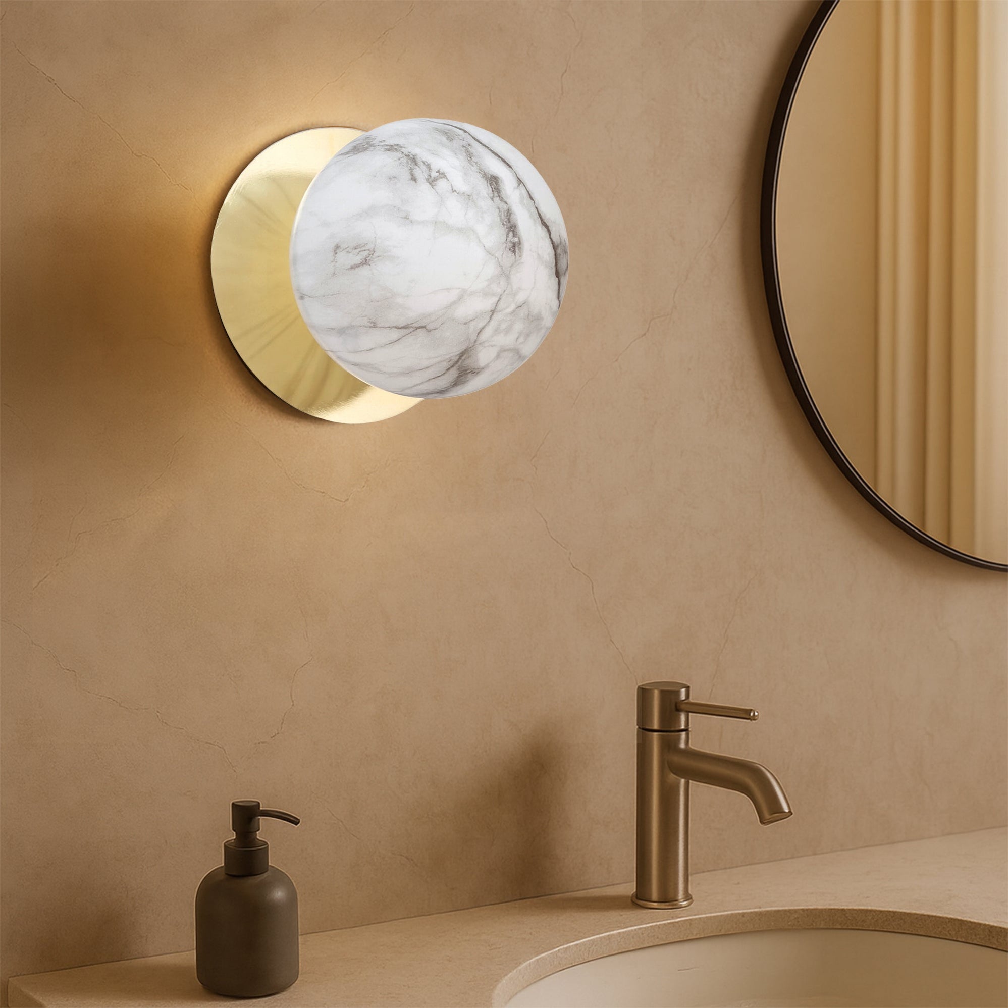 Odessa Marble Opal Glass LED Wall Light with Gold Base - White/Large ...