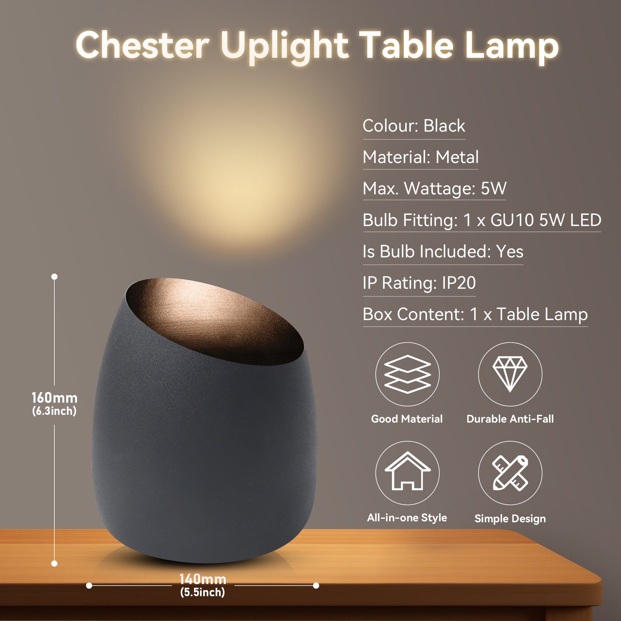 Chester Uplight Table Lamp - Black – Lexi Lighting