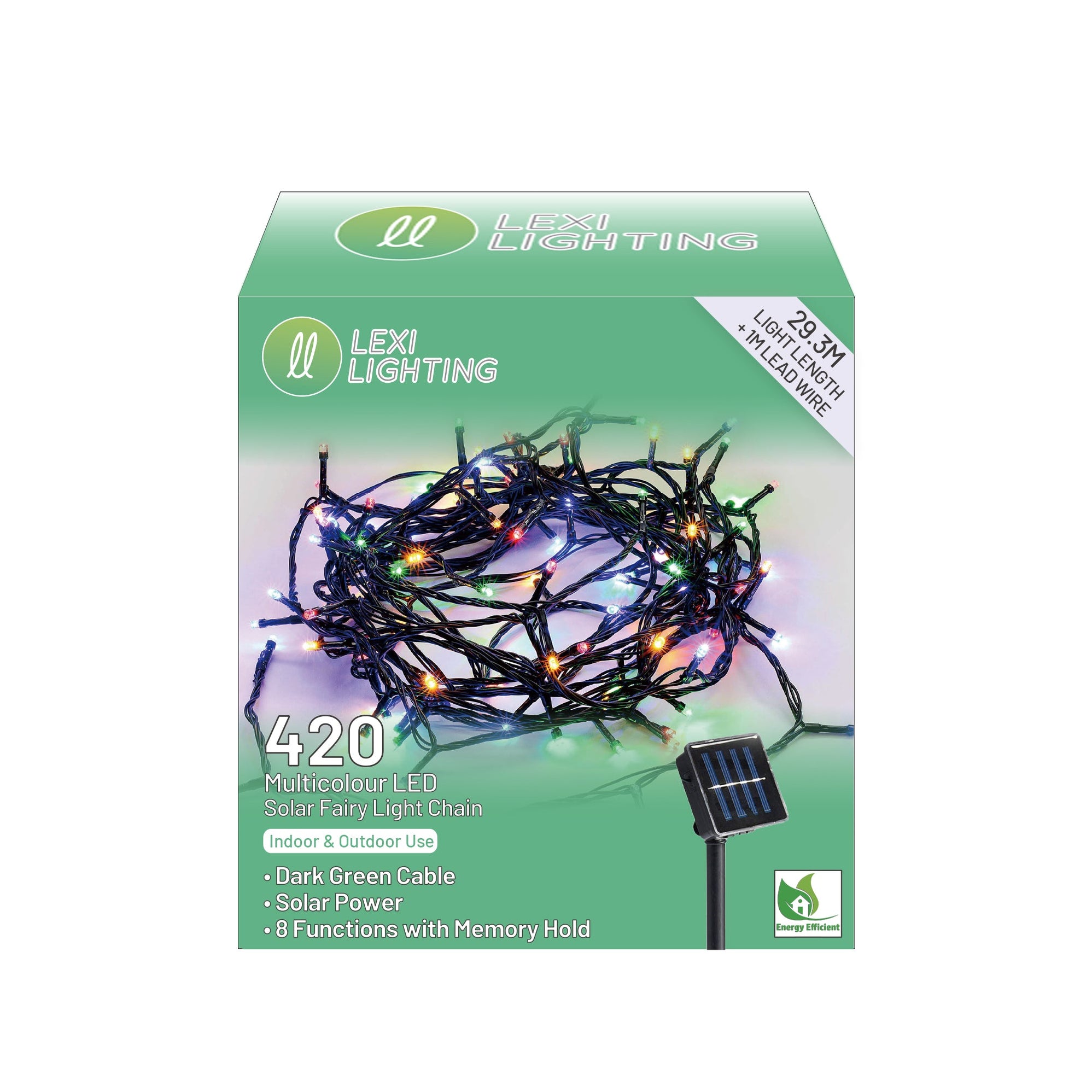 Solar 420 LED Fairy Light Chain Dark Green Cable - 4 Colour Options ...