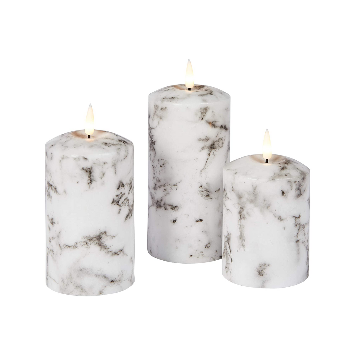 Set of 2 LED Marble Effect Wax Pillar Candles - 3 Size Options – Lexi ...